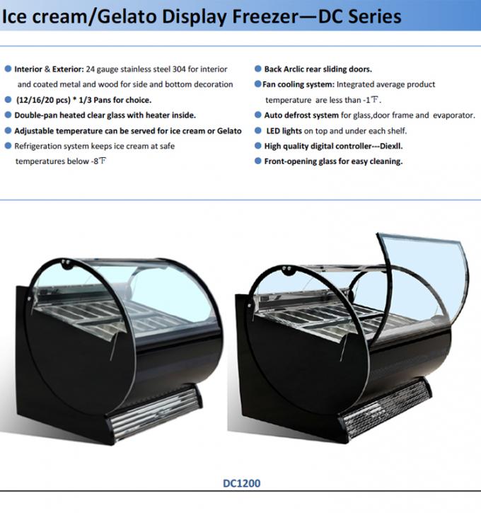 Front Opening Glass Door Gelato Showcase Display Freezer 1000L